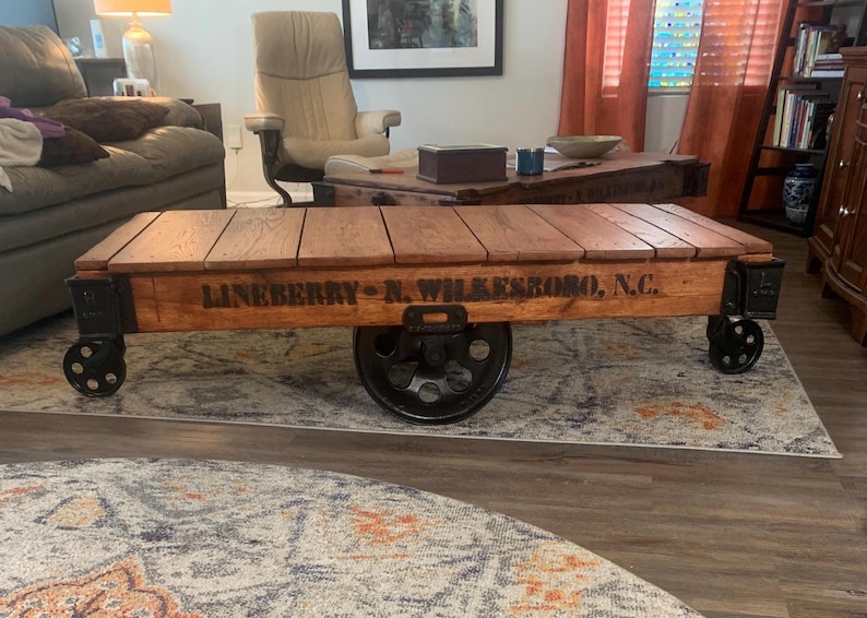 Antique Lineberry Factory Cart Coffee Table – Restored Industrial Mill ...