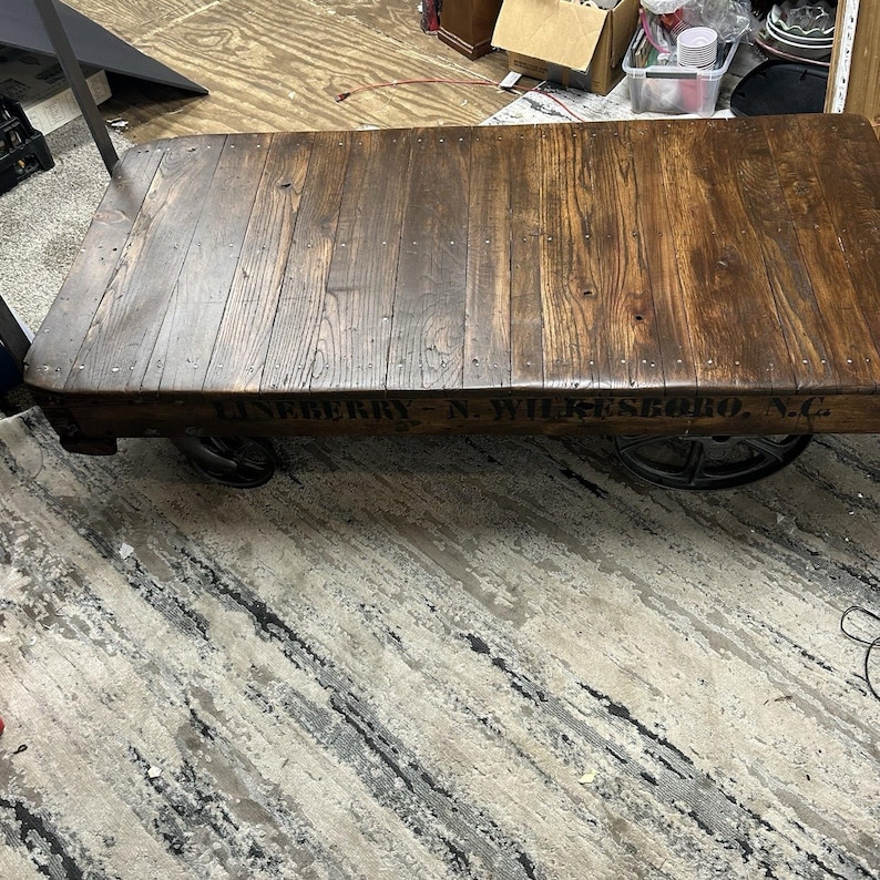 Nutting Factory Cart Coffee Table Restored Industrial Mill Cart Cast ...
