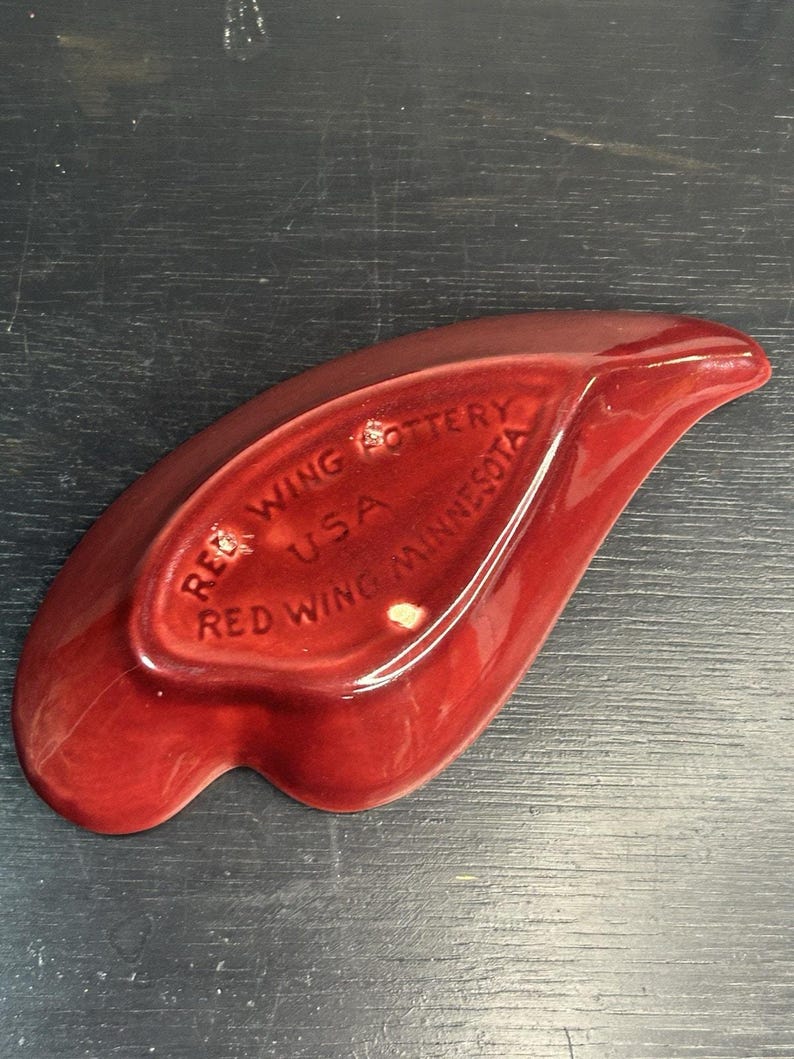 Vintage Red Wing Pottery Wing Shape Ash Tray / Trinket Dish 7.25” X 3 5 ...