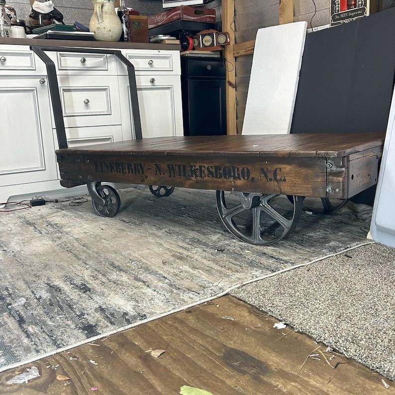 Nutting Factory Cart Coffee Table Restored Industrial Mill Cart Cast ...