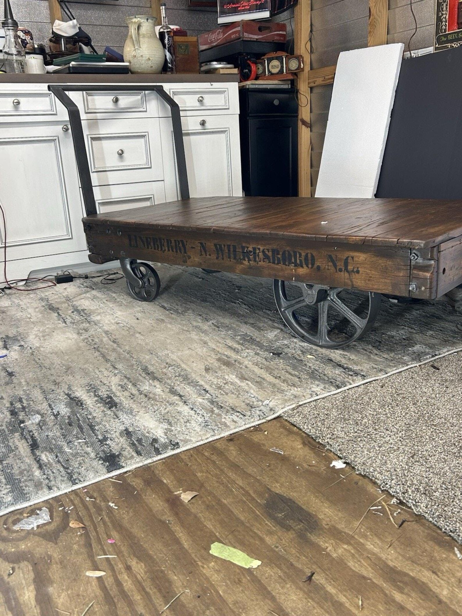 Nutting Factory Cart Coffee Table Restored Industrial Mill Cart Cast ...