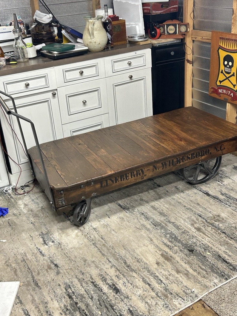 Nutting Factory Cart Coffee Table Restored Industrial Mill Cart Cast ...