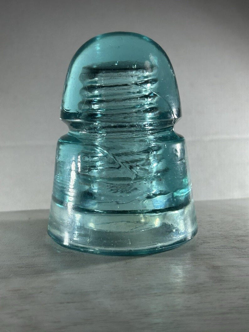 Antique Ice Blue Glass Insulator – Brookfield CD 145, Vintage Telegraph ...