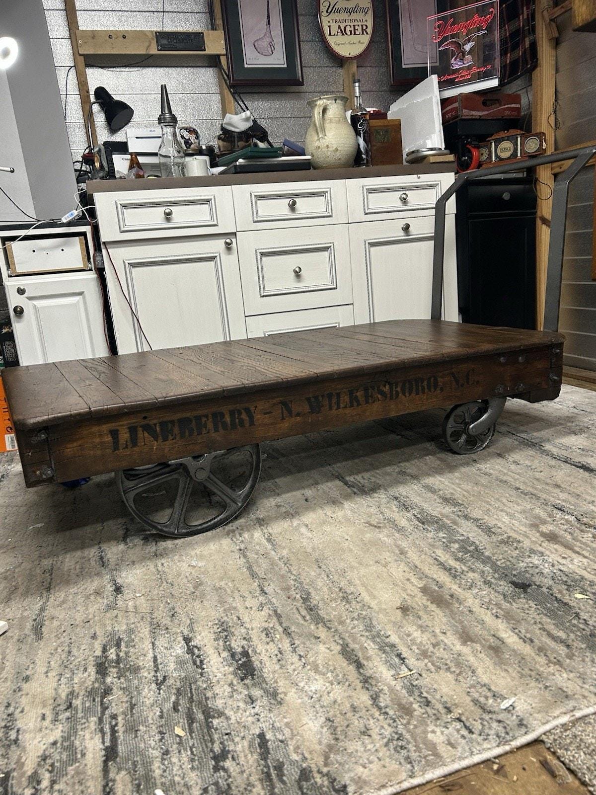 Nutting Factory Cart Coffee Table Restored Industrial Mill Cart Cast ...