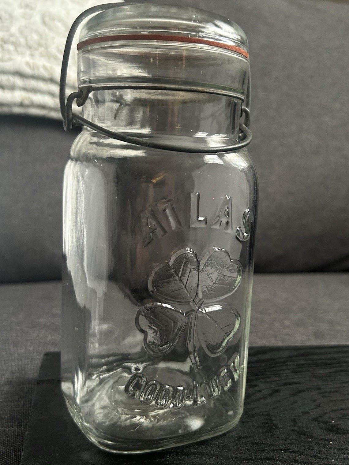 Vintage Atlas Good Luck Clover Jar – Rare Four-leaf Clover Bail Mason ...