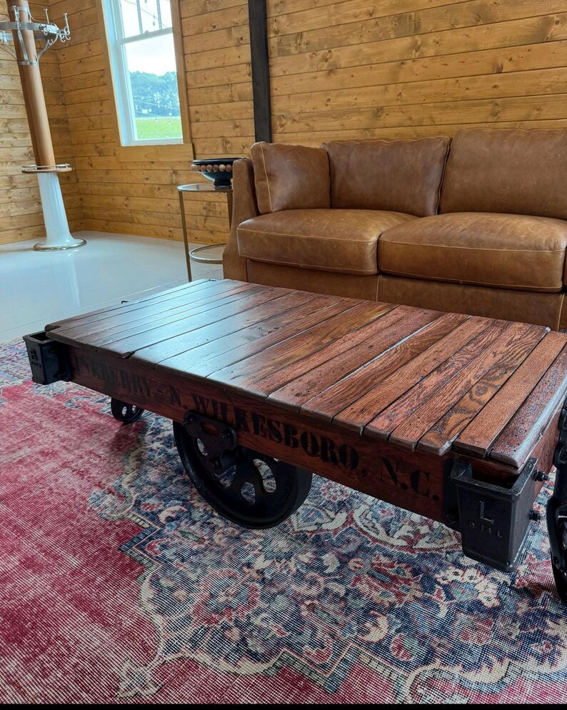 Restored Lineberry Factory Cart Coffee Table: Antique Industrial ...