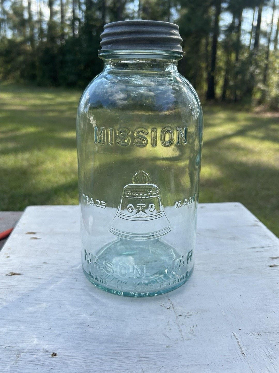 Very Rare Half Gallon Mission Bell Mason Jar – Aqua Blue Antique ...