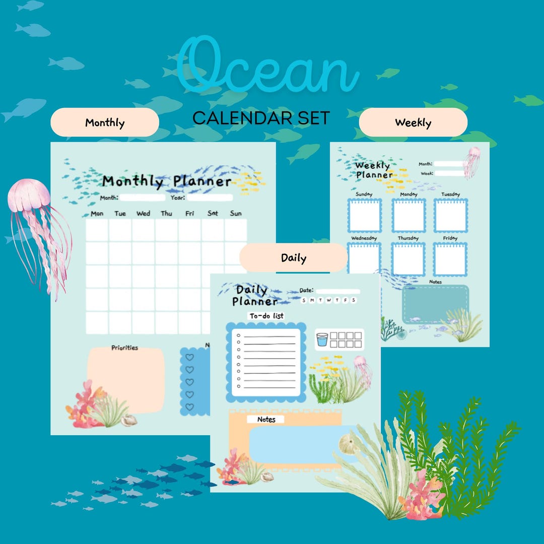 Ocean Planner Set - Monthly, Weekly and Daily - A4 PDF Digital Download ...