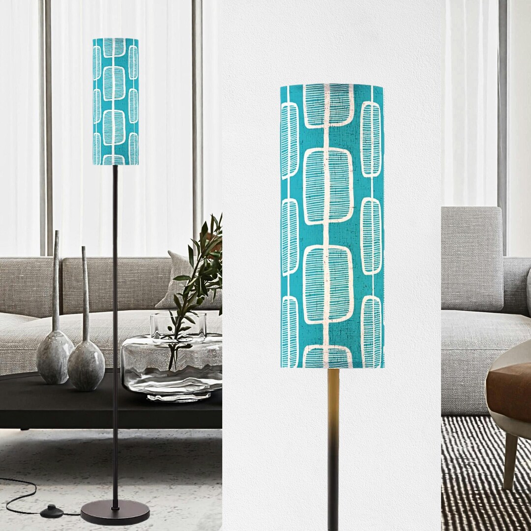 Narrow Floor Lamp With Fabric Lampshade - MCM Scandinavian Turquoise ...