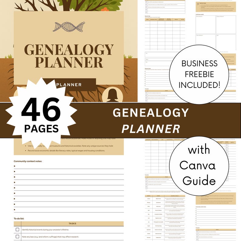 Genealogy Planner: Family Tree & Ancestry Research Log (canva Template ...