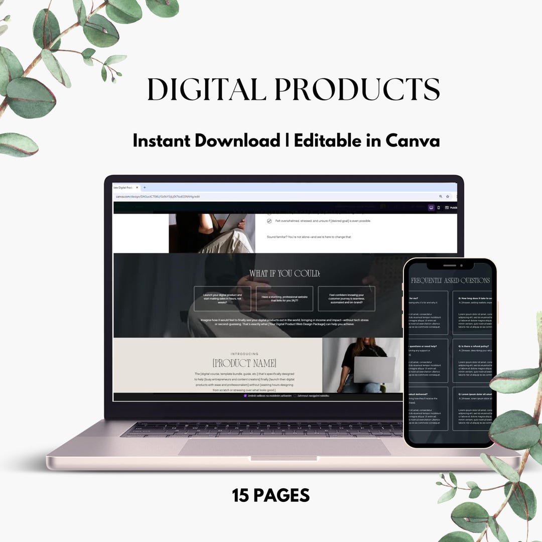 Digital Product Website Template: Canva Sales Page, Online Business - Etsy