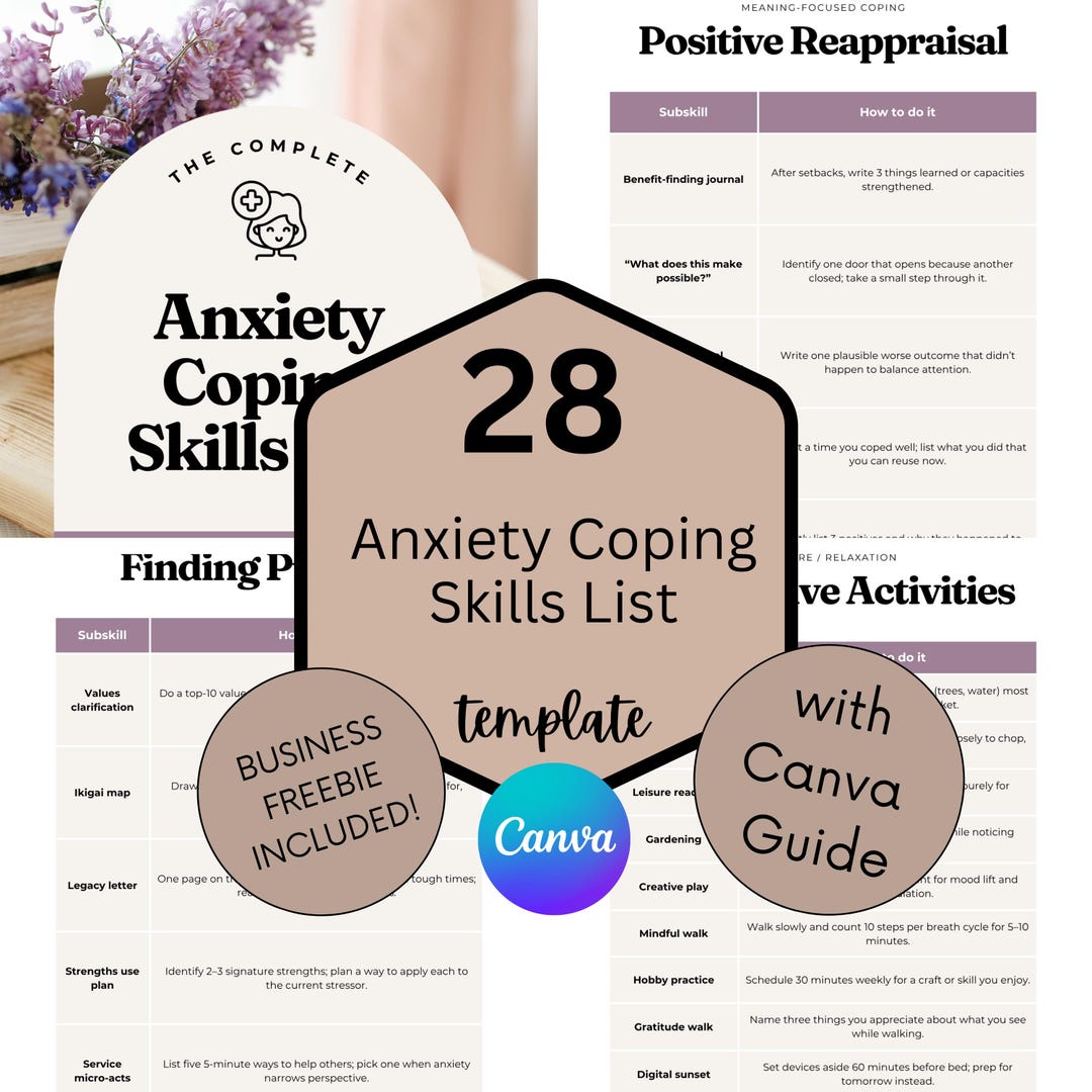 Anxiety Coping Skills List Journal Canva Template Mental Health Tool ...