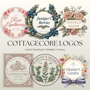 Cottagecore Logos Template Canva Vintage Aesthetic Whimsical Branding ...
