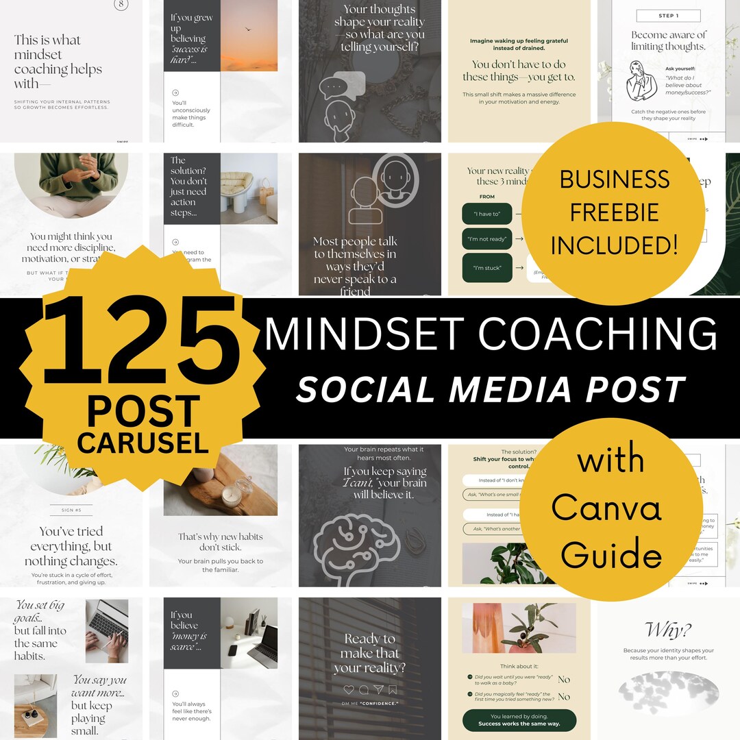 125 Mindset Coaching Instagram Carousel Templates: Canva Guide - Etsy