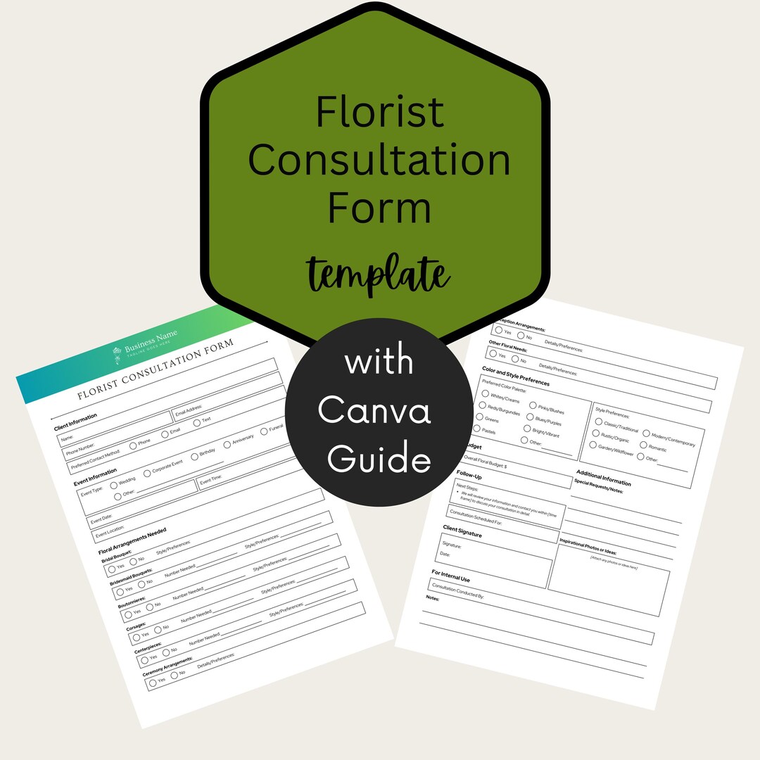 Florist Consultation Form Template Floral Business Form Flower Shop ...