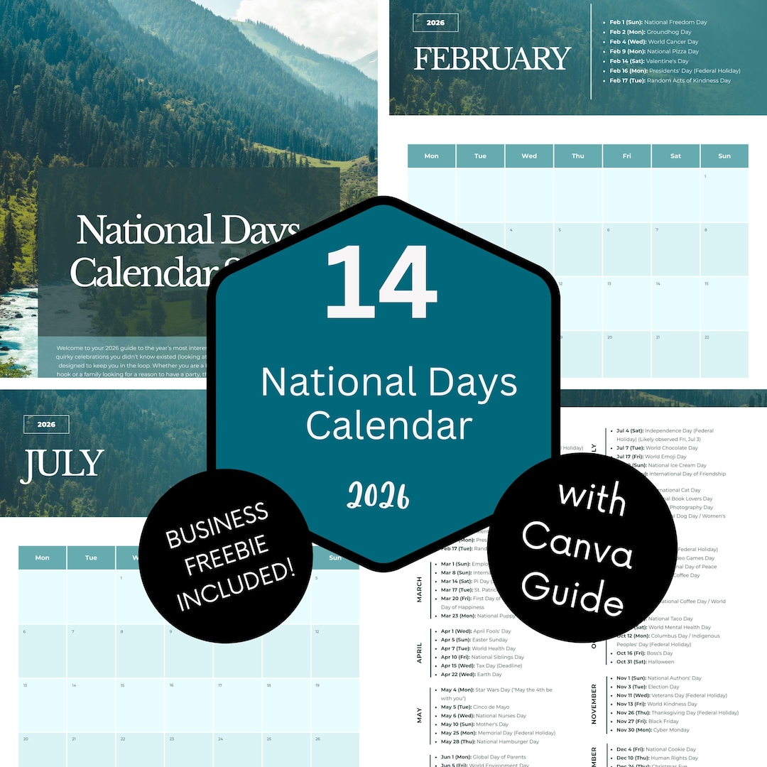 2026 National Days Calendar | Editable Canva Template | Printable Wall ...