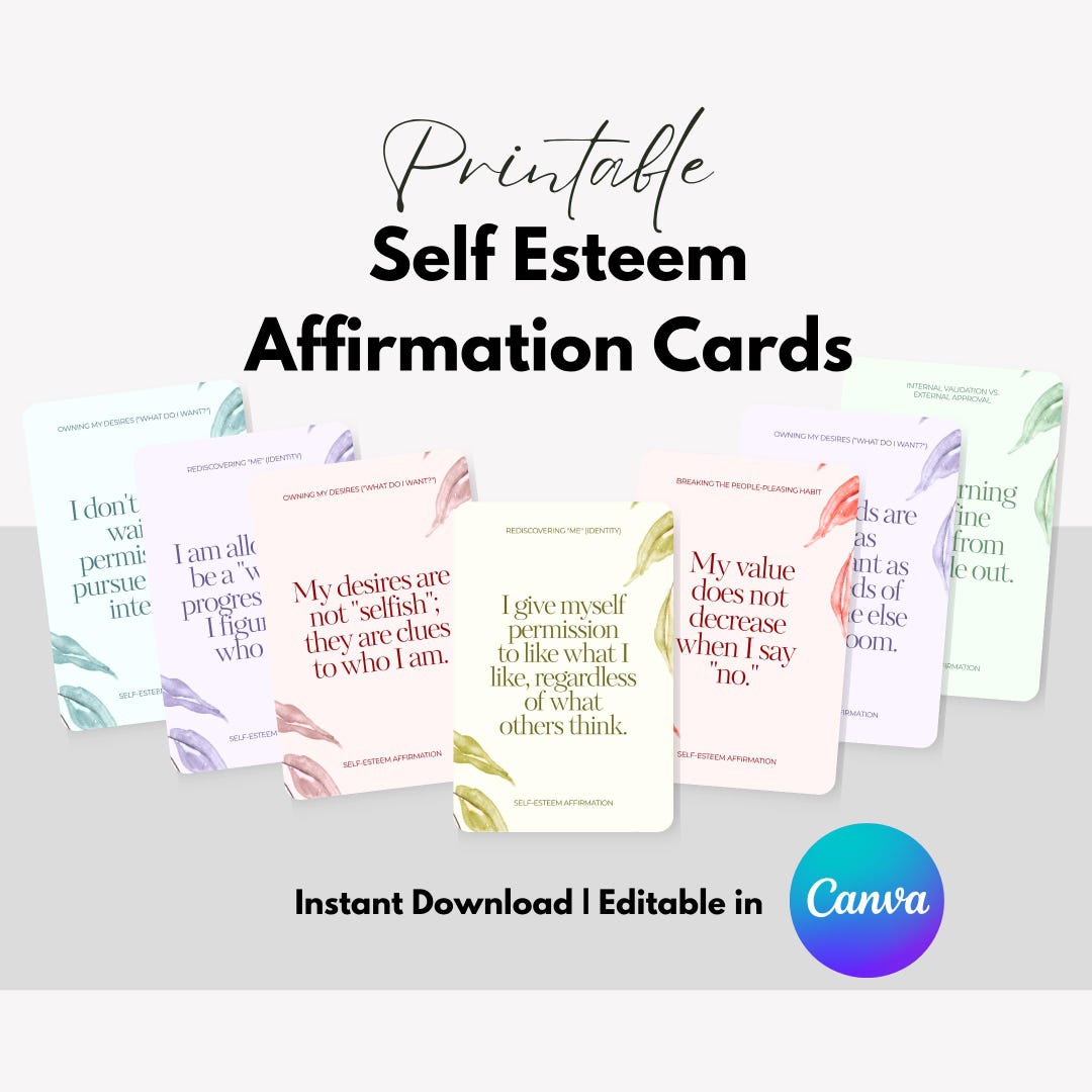 Self Esteem Affirmation Cards, INSTANT DOWNLOAD, Daily Motivation, Self ...