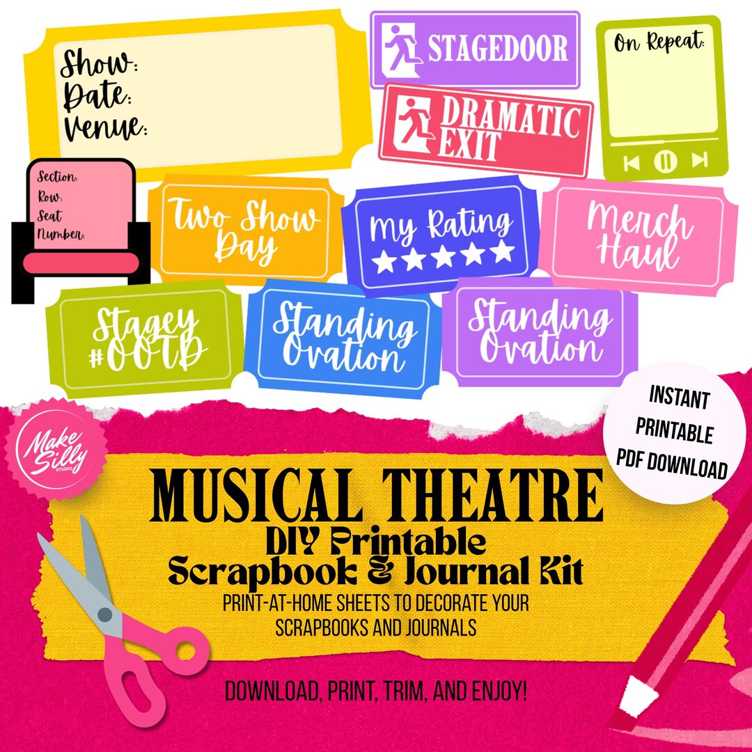 Printable DIY Musical Theatre Stickers for Scrapbook Journal Planner ...