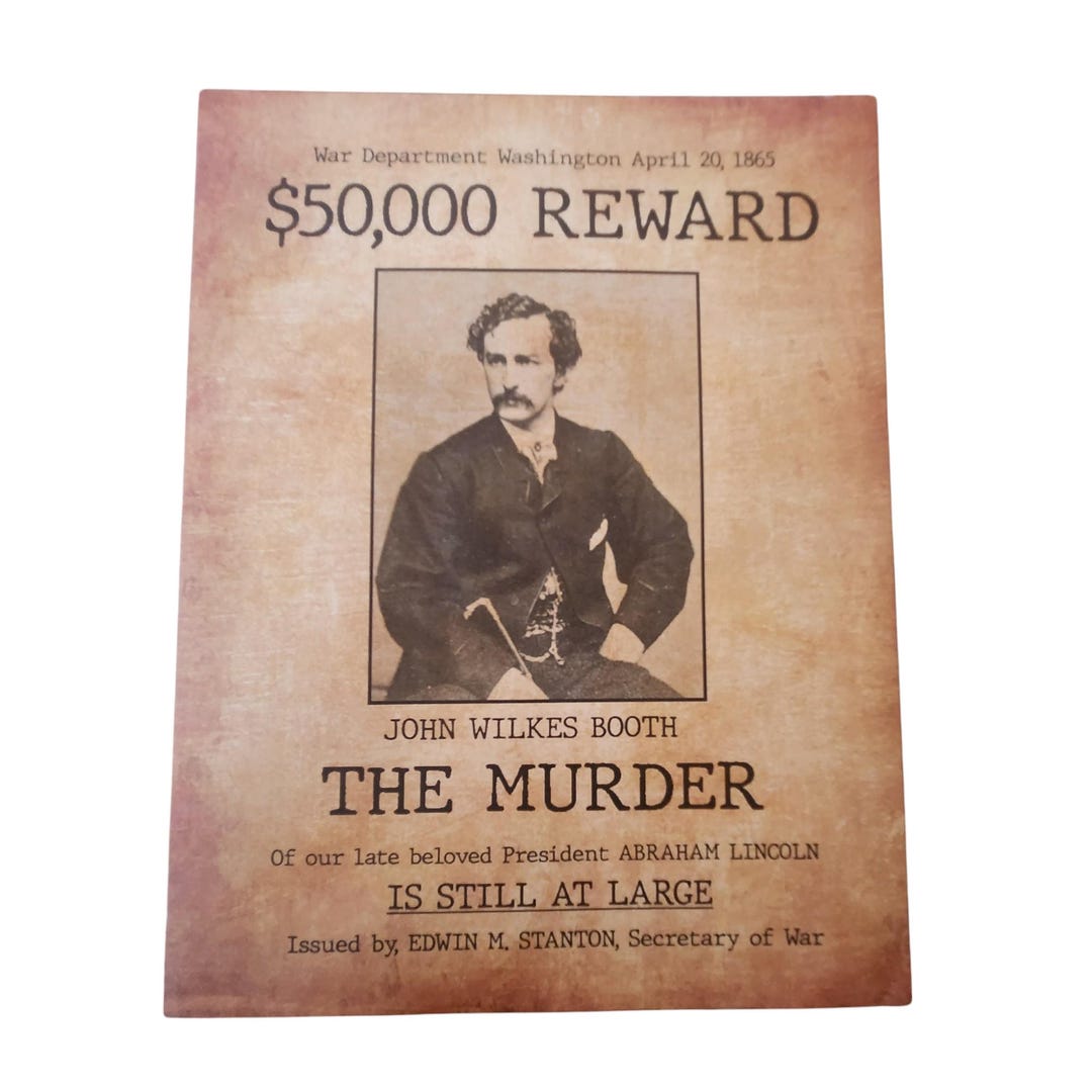 John Wilkes Booth Wanted Reward Poster Print 8.5 X 11 Poster/flyer on ...