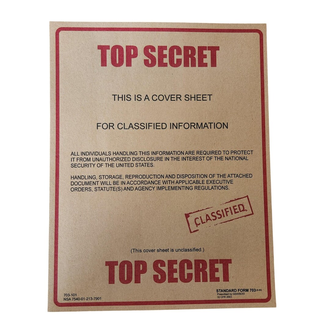 2 X Top Secret Classified Card Stock Cover Sheet 8.5 X 11 Inches for ...