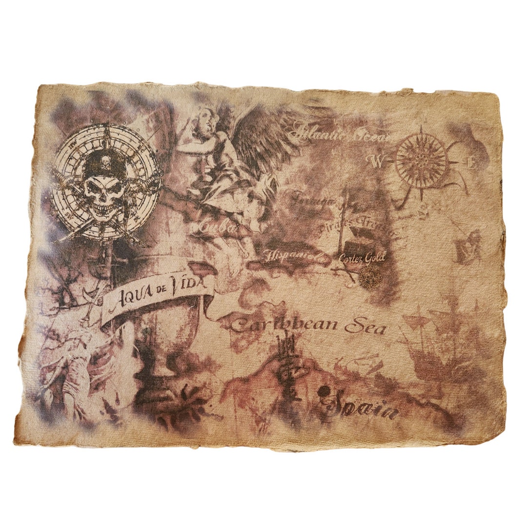 Pirate Caribbean Treasure Map Aged Printed, Halloween Prop Wall Art - Etsy