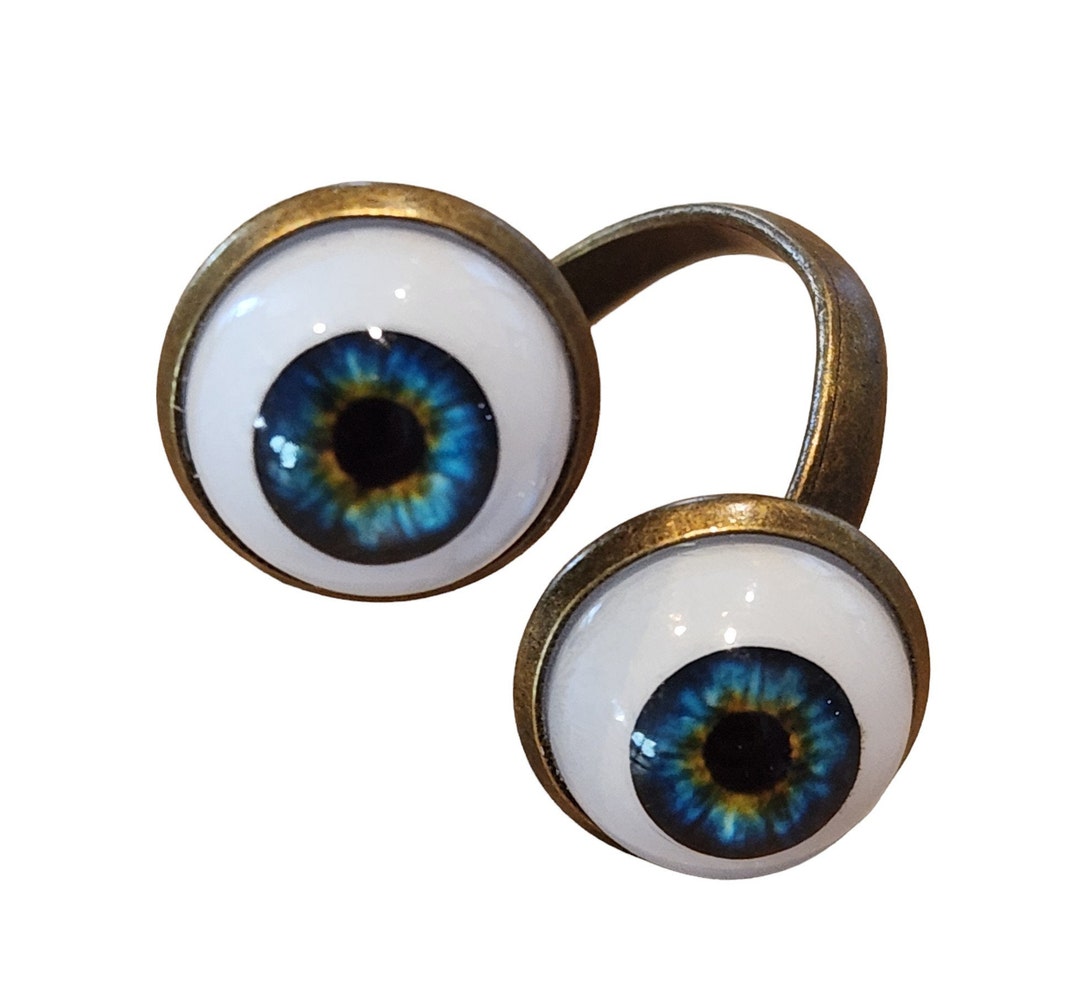 Realistic Adjustable Double Eyeball Ring (12mm Eyes) Antique Brass With ...
