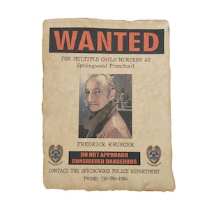 Freddy Krueger Aged Printed Wanted Poster Set, Halloween Prop, Wall Art ...