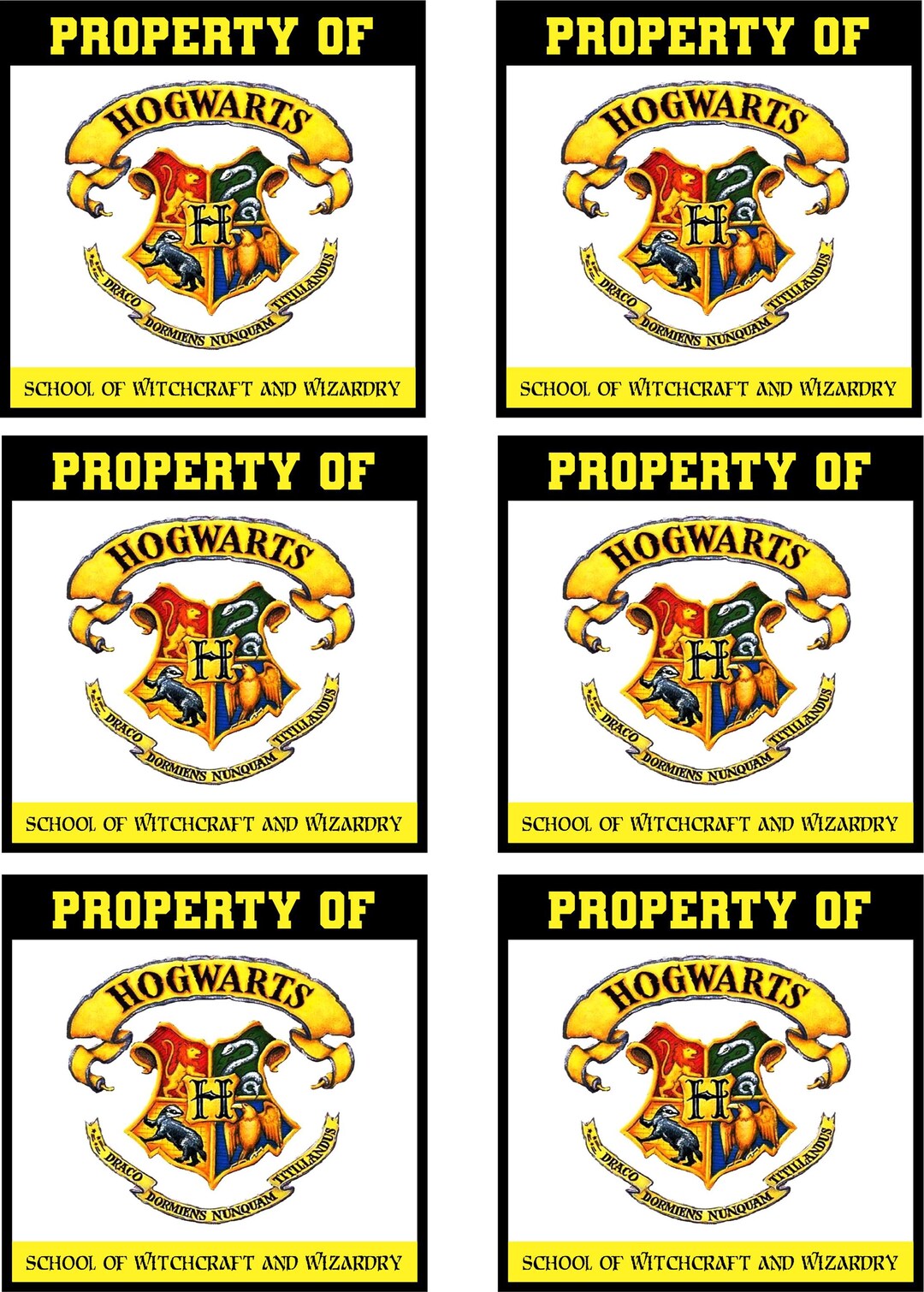 Hogwarts Property of Asset Stickers/labels 6 Stickers 3.2 X 3.3 Inches ...