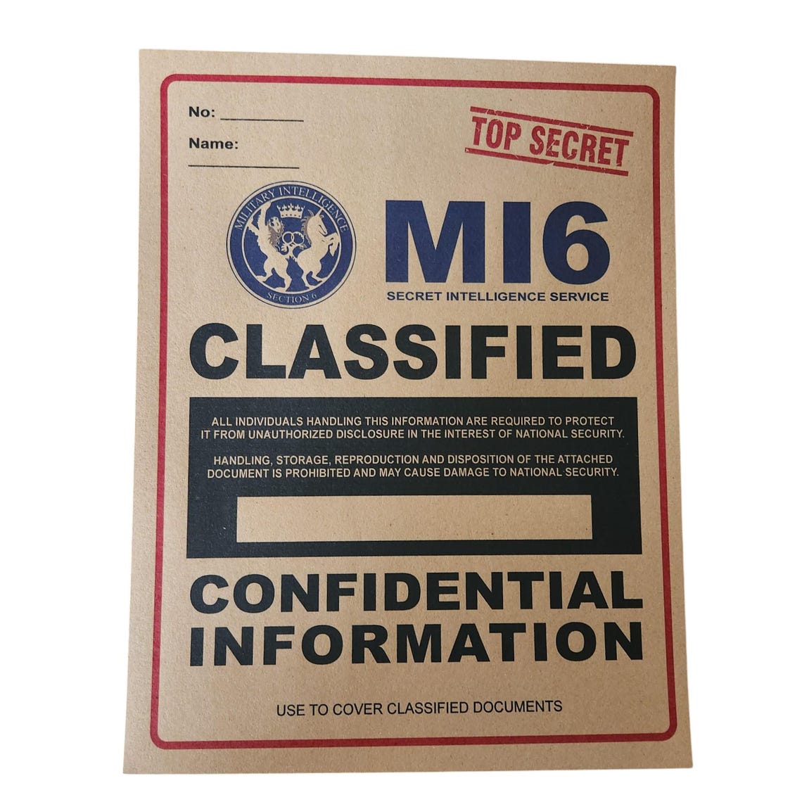 Set of 3 FBI, CIA, MI6 Top Secret Classified Card Stock Cover Sheets 8. ...