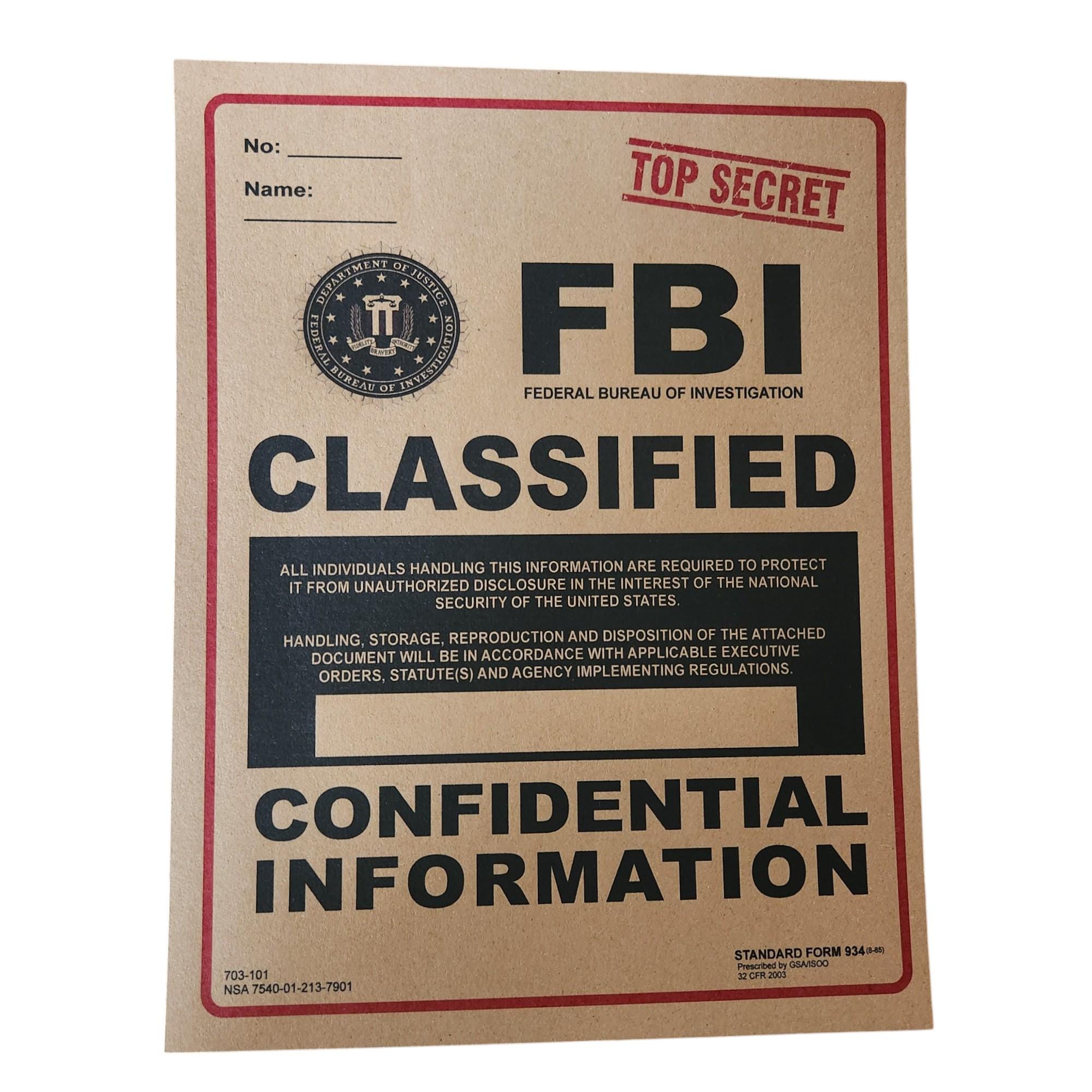 Set of 3 FBI, CIA, MI6 Top Secret Classified Card Stock Cover Sheets 8. ...