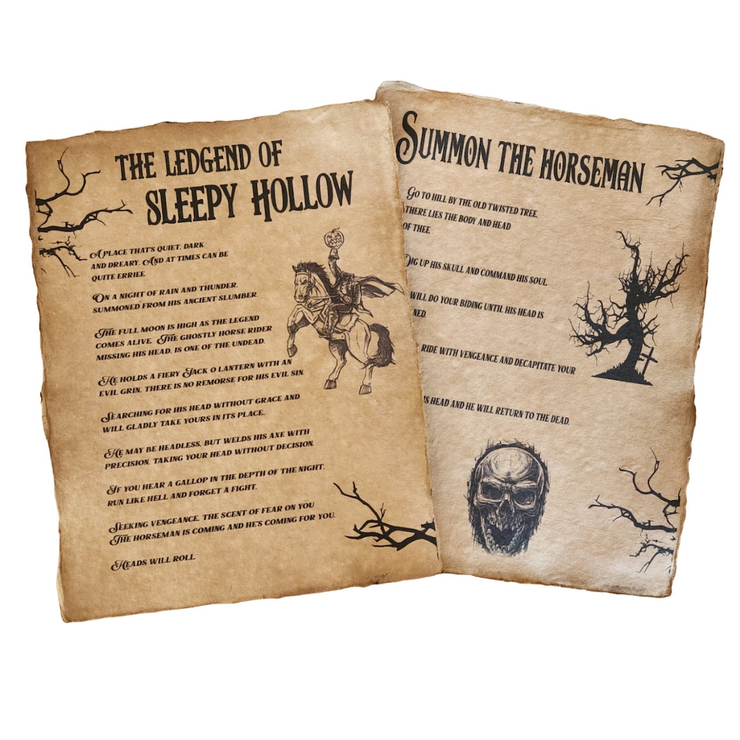 Sleepy Hollow, Headless Horseman Aged Printed Book Pages, Halloween ...