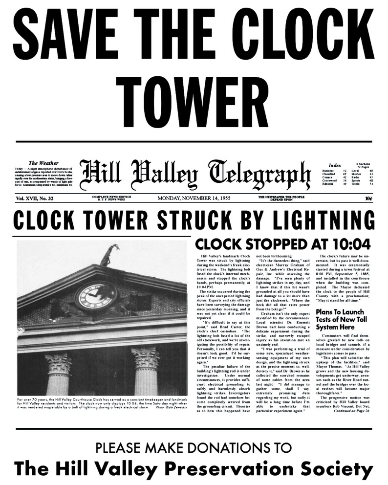Back to the Future Clock Tower Flyer, Donation Can Sticker, Old West ...