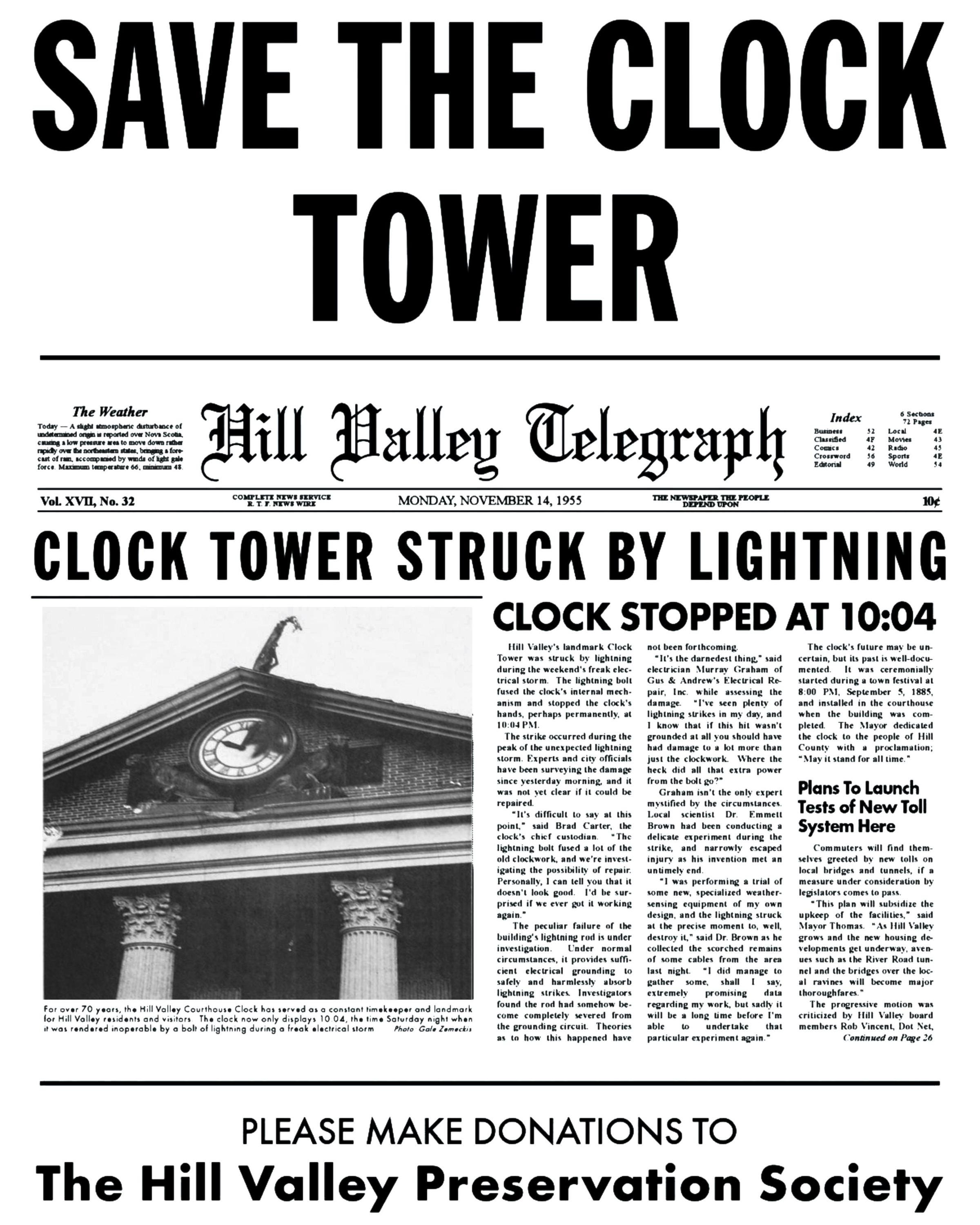 Back to the Future Clock Tower Flyer, Donation Can Sticker, Old West ...