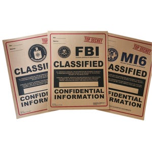 Set of 3 FBI, CIA, MI6 Top Secret Classified Card Stock Cover Sheets 8. ...
