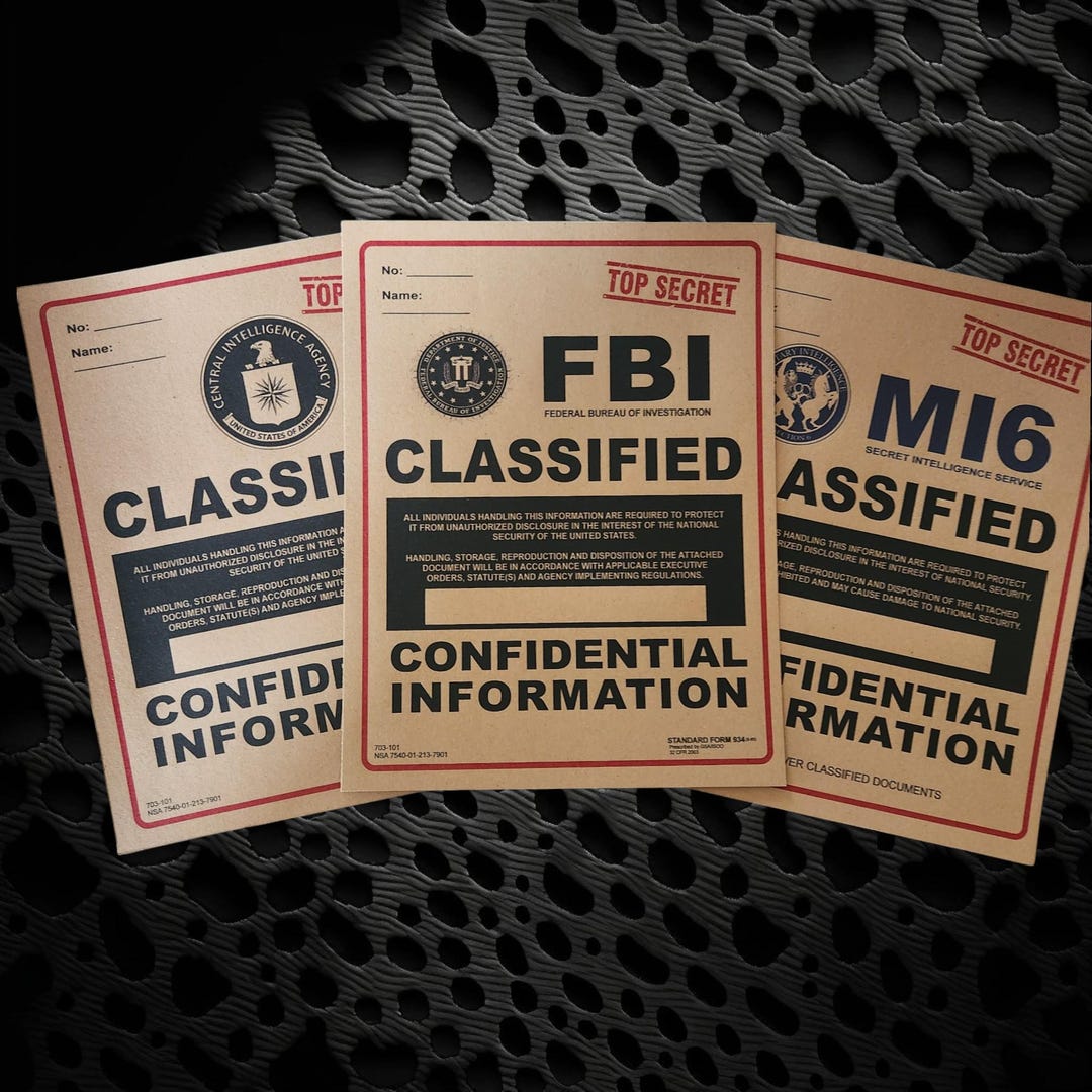 Set of 3 FBI, CIA, MI6 Top Secret Classified Card Stock Cover Sheets 8.5 X 11 Inches for Prop or ...