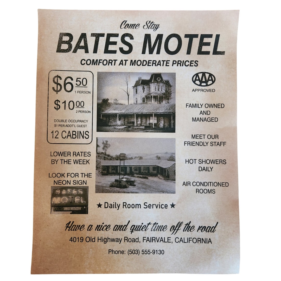 Bates Motel Flyer and Movie Poster on Aged Paper, Shower at Your Own ...