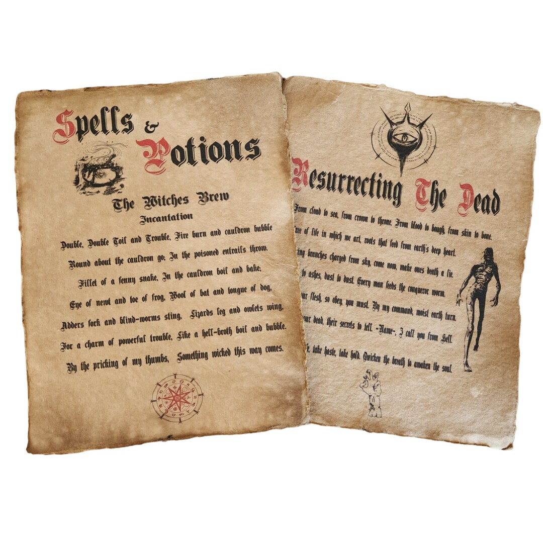 Witches Spell Book Aged Printed Book Pages, Halloween Prop by Dead Head ...