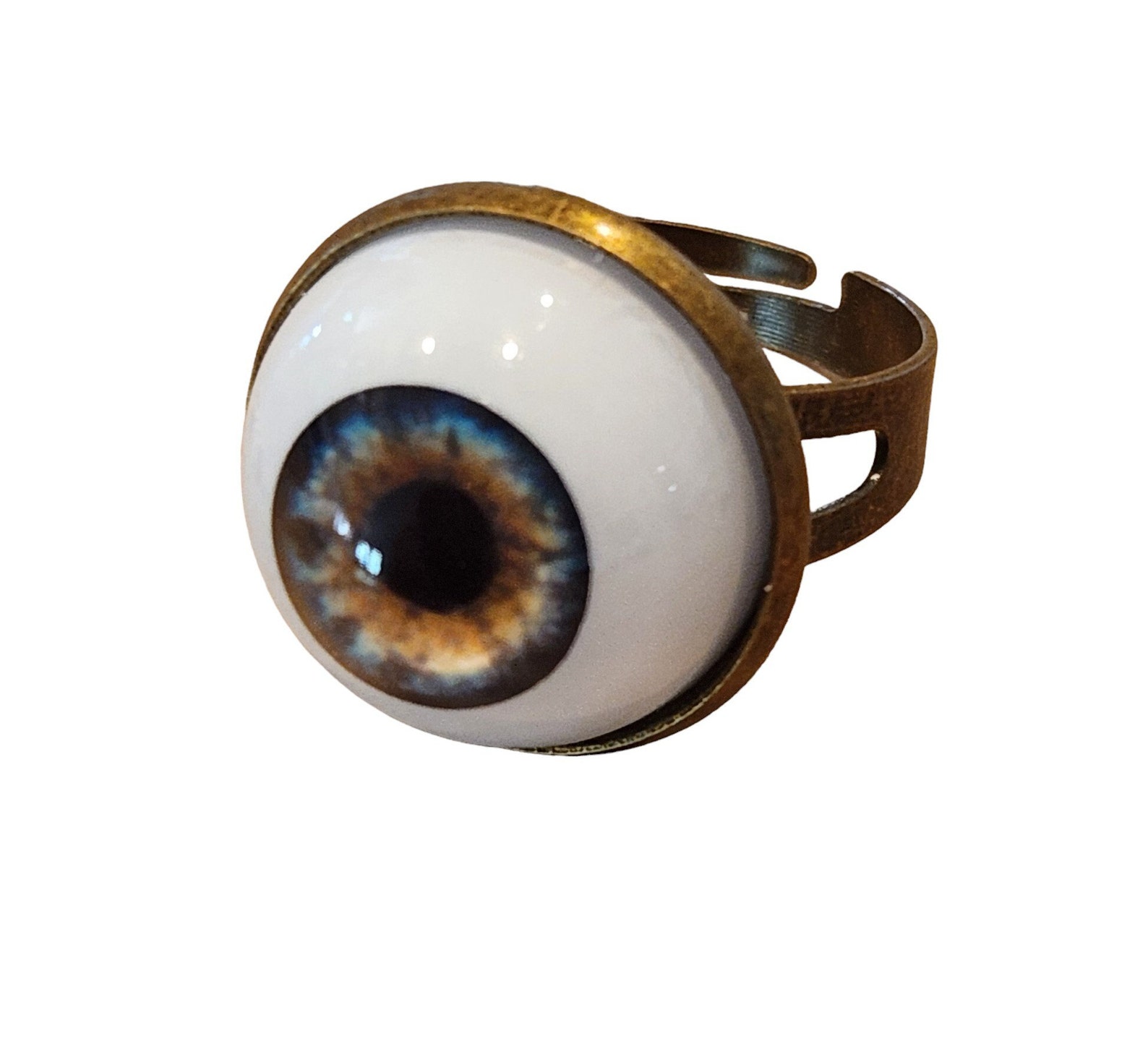 Realistic Adjustable Eyeball Ring (18mm Eye) Antique Brass With Acrylic ...