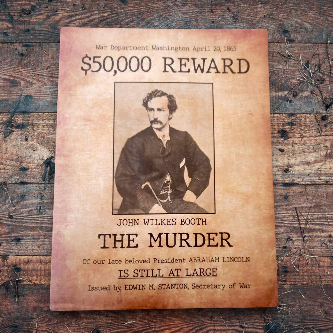 John Wilkes Booth Wanted Poster Printed Vintage Wall Art for Prop or ...