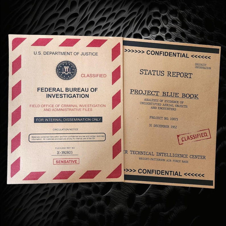 2 X Project Blue Book and FBI X File Card Stock Cover Sheets for Prop ...