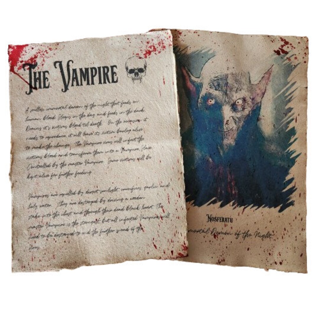 Vampire Aged Printed Book/poster Pages With Blood Splatters, Great for ...