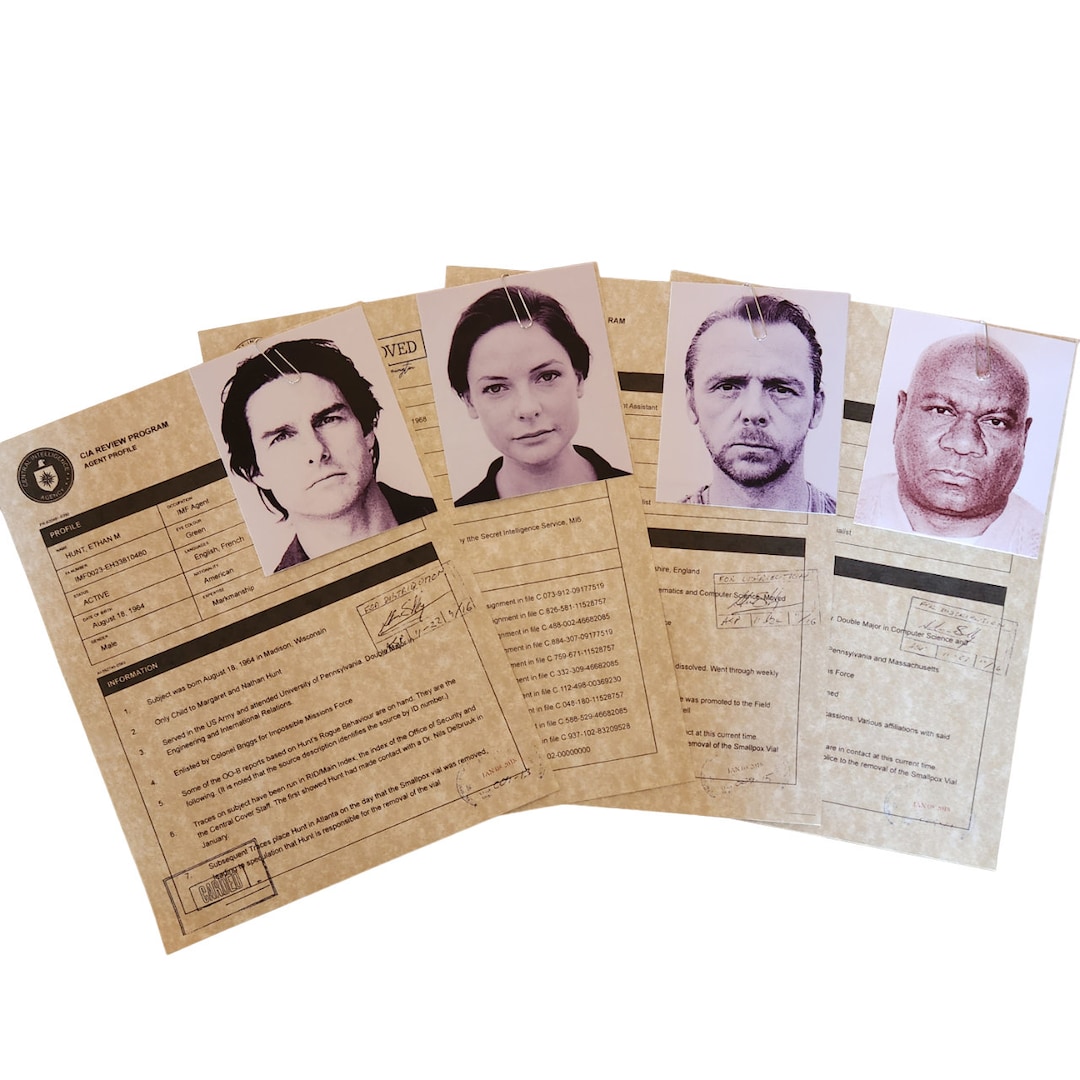 Mission Impossible Agent Profile Documents for Prop or Display, Wall ...