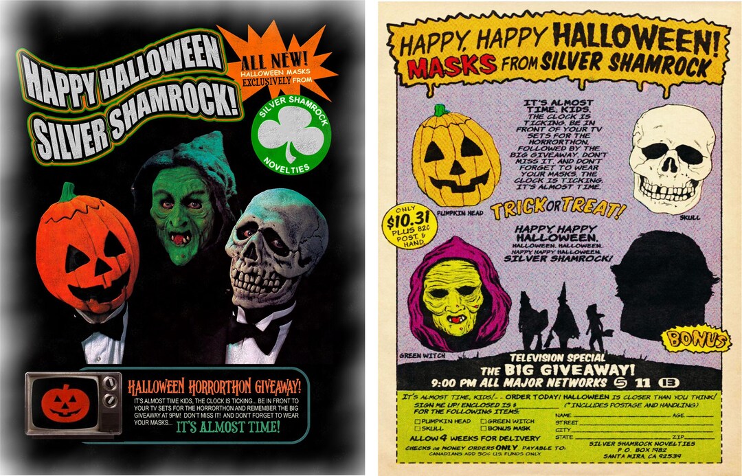 Silver Shamrock Halloween III Aged Printed Mask ADS Posters, 2 Posters ...