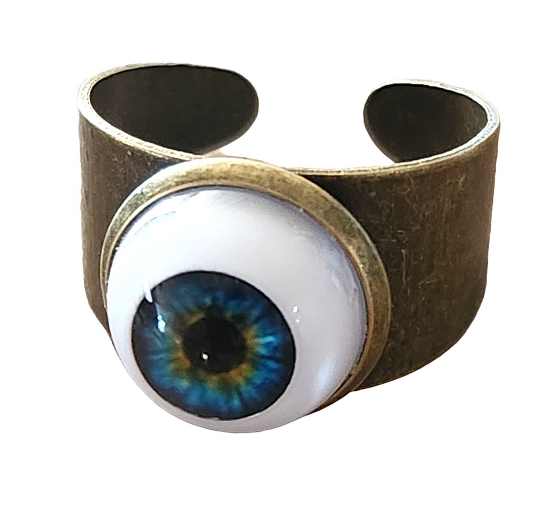 Realistic Adjustable Eyeball Ring (12mm Eye) Wide Band Antique Brass ...