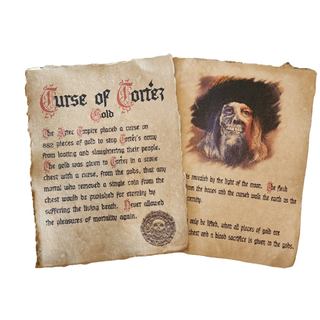 Pirates Curse of Cortez Gold Aged Printed Sketch Book Pages, Halloween ...