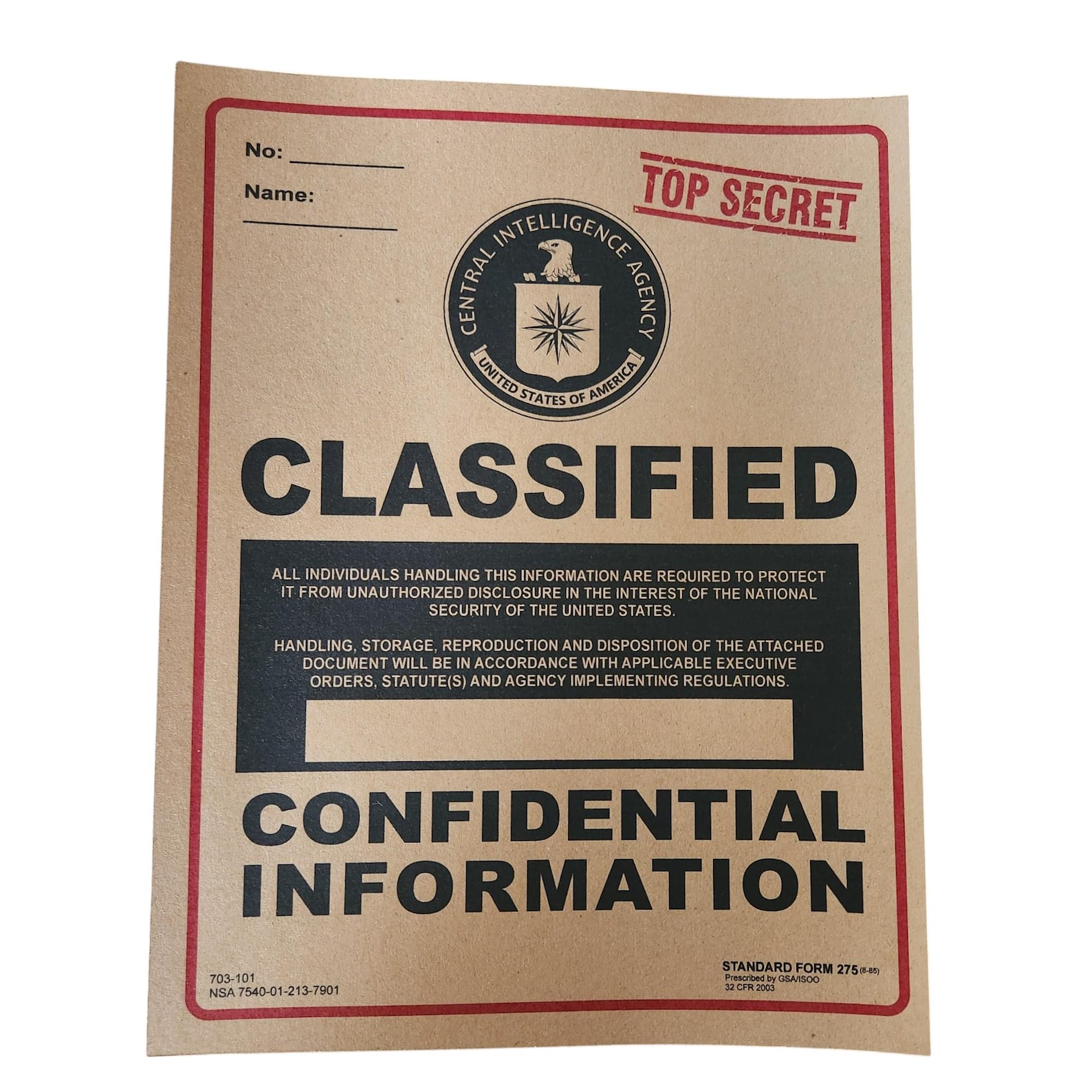 Set of 3 FBI, CIA, MI6 Top Secret Classified Card Stock Cover Sheets 8. ...
