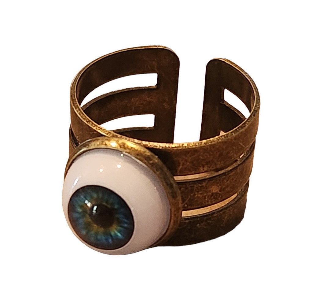 Realistic Adjustable Eyeball Ring (12mm Eye) 3 Band Antique Brass Band ...