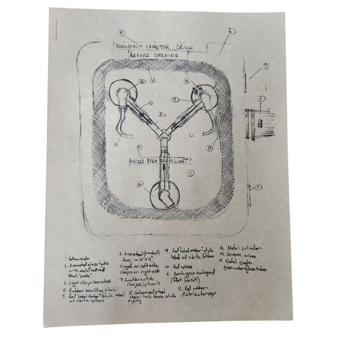 3 X Back to the Future, Dr. Emmett Brown Flux Capacitor Sketches for ...