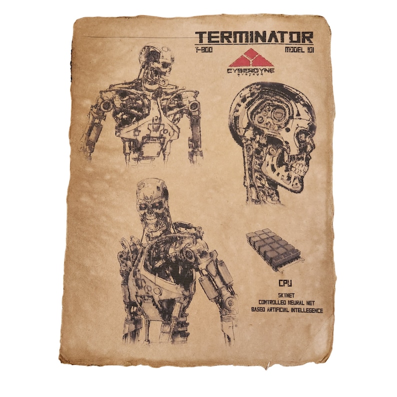 Terminator, T-800 Cyberdyne Systems, Sky Net Aged Printed Watercolor ...