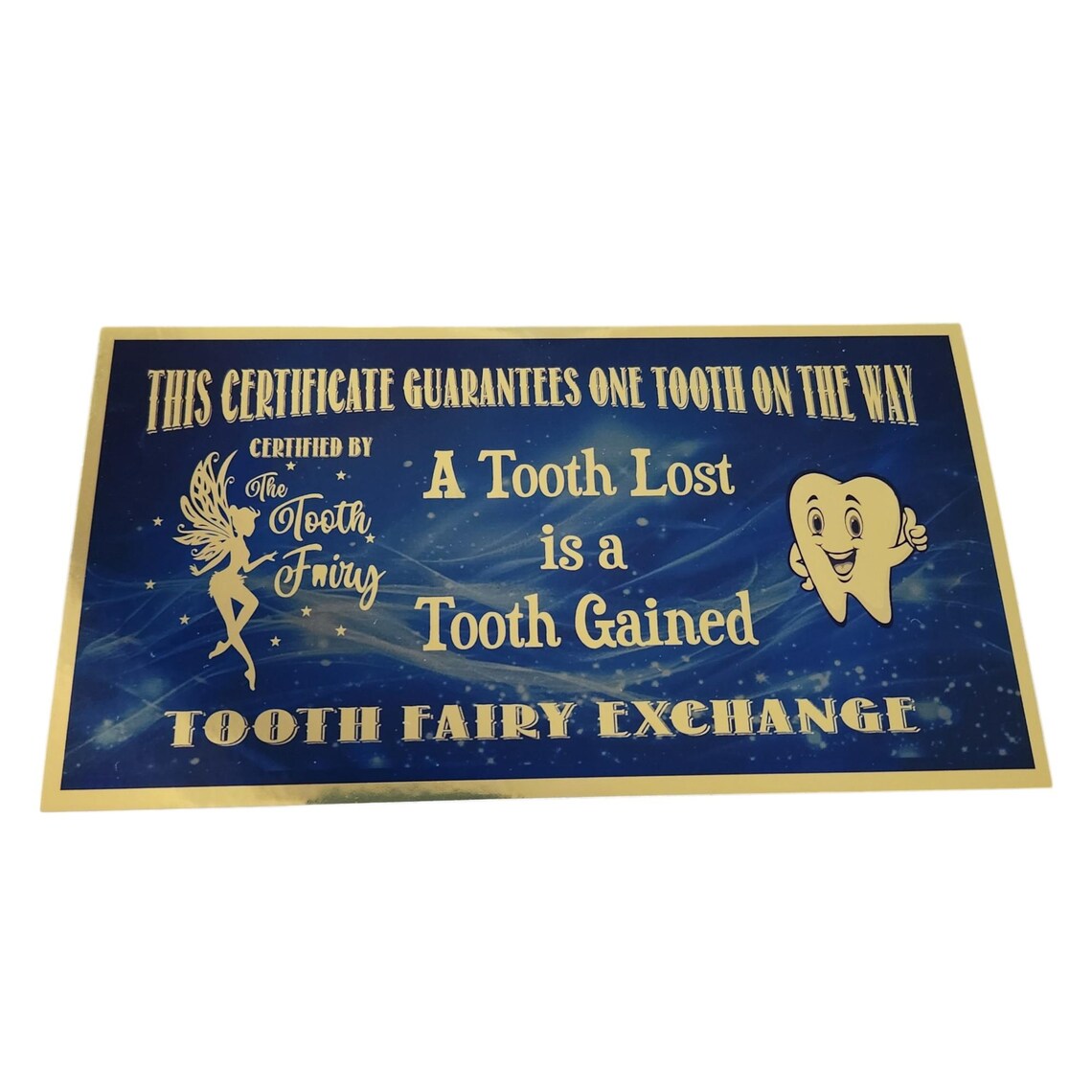 Tooth Fairy Exchange Certificate Card, Unique Mirror Gold Vinyl ...